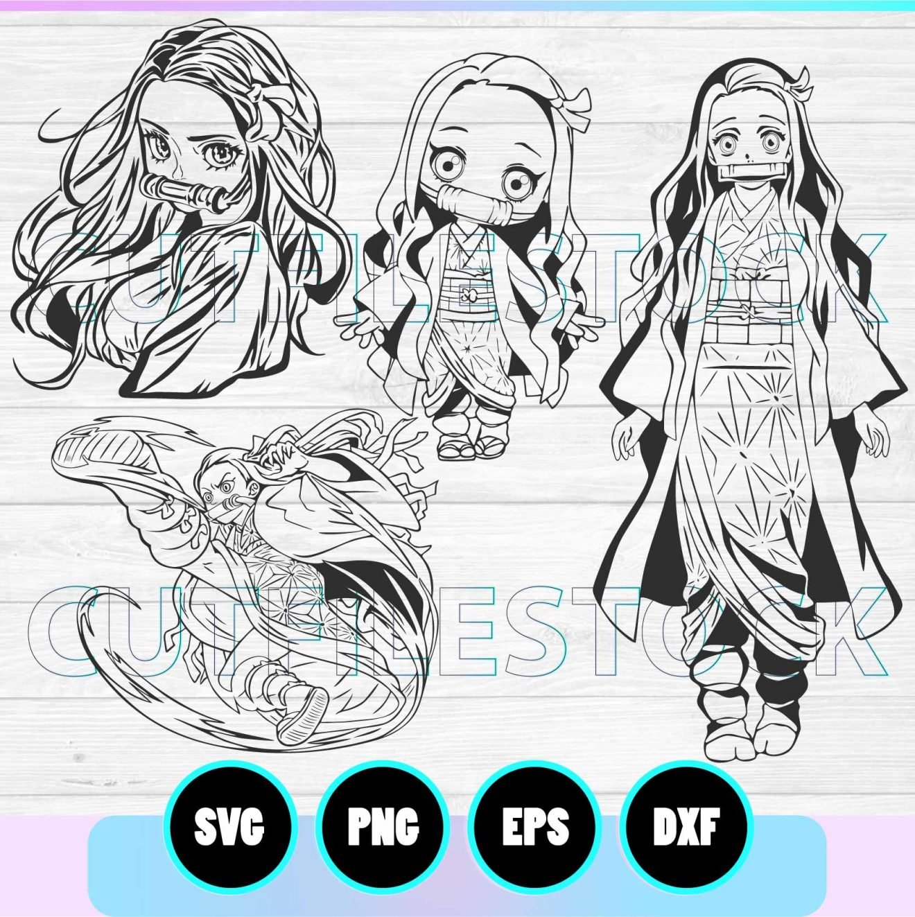 Nezuko Kamado SVG Outline, Anime Girl Svg Png Dxf Eps, Cricut